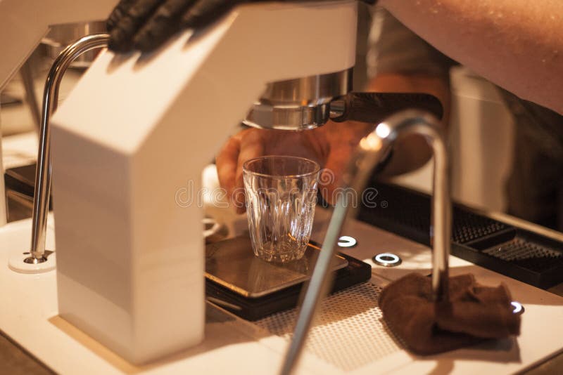 Barista Brewing Espresso Shot from Machine Stock Image - Image of ...