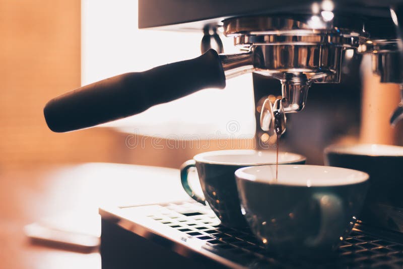 Barista Cafe Making Coffee with Coffee Machine. Coffee Preparation ...