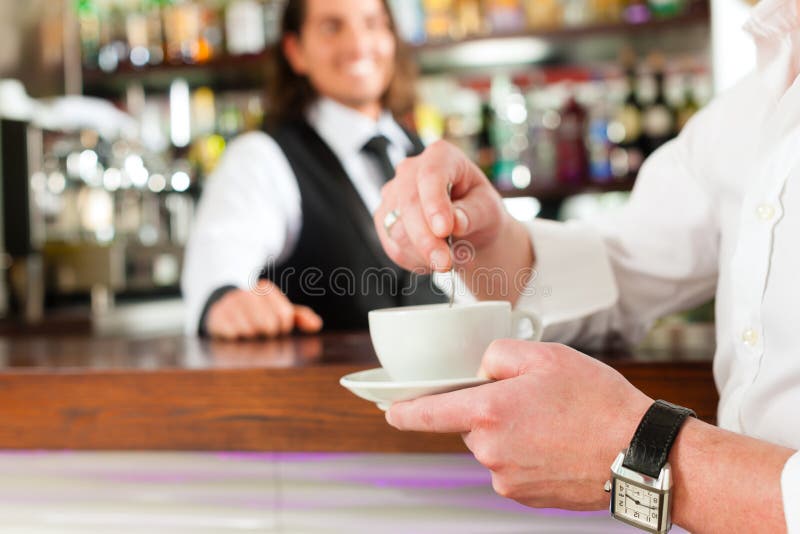 Barista with Client in His Cafe or Coffeeshop Stock Photo - Image of ...