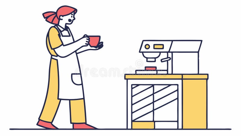 Barista at Coffee Machine Icon, Cafe Work and Beverage Service, Vector ...