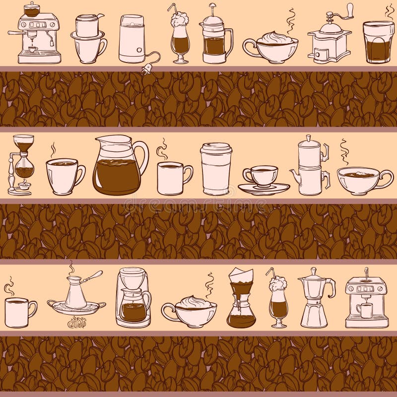 Barista Coffee Tools. Sketch Style. Doodles. Pattern. Stock Vector ...