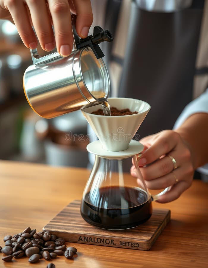 Expert Barista Demonstrates Coffee Brewing Technique with Pour-over ...