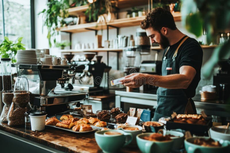 A Skilled Barista Prepares Coffee in a Cozy Cafe Filled with Delicious ... A Skilled Barista Prepares Coffee in a Cozy Cafe Filled with Delicious ...
