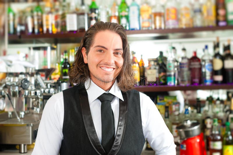 Barista Lub Barman Za Jego Barem Zdjęcie Stock - Obraz złożonej z ...