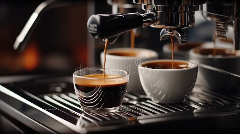 Barista Make Coffee Latte Art with Espresso Machine in Cafe Stock ...