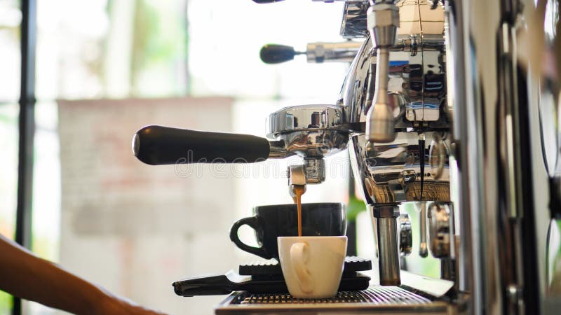 Barista Make a Coffee with Coffee Machine Stock Photo - Image of ...