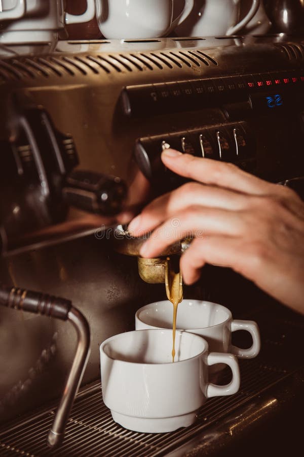Barista Makes Coffee in a Cafe Stock Image - Image of kitchen, brown ...