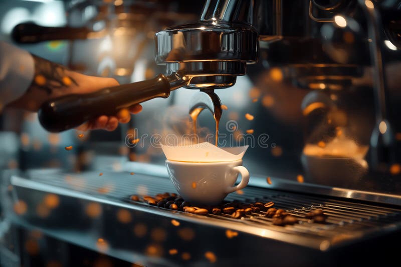 Barista Makes Coffee for Customers at Cafe or Restaurant. Stock Photo ...