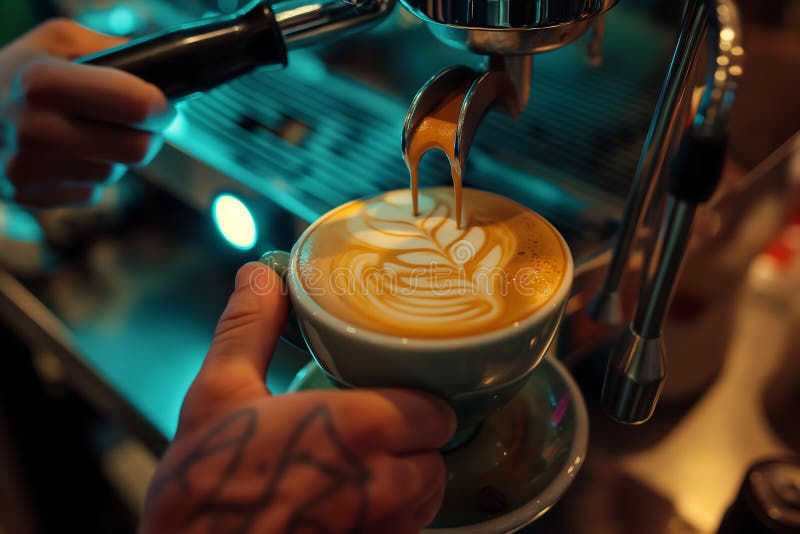 Barista Makes Coffee for Customers at Cafe or Restaurant. Stock Image ...