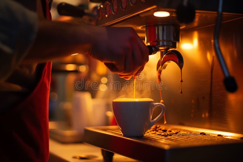 Barista Makes Coffee for Customers at Cafe or Restaurant. Stock Photo ...