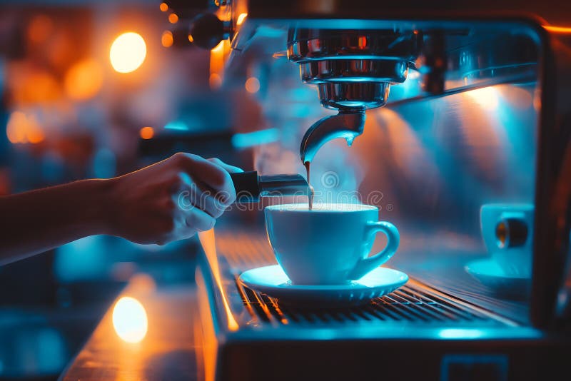 Barista Makes Coffee for Customers at Cafe or Restaurant. Stock Photo ...