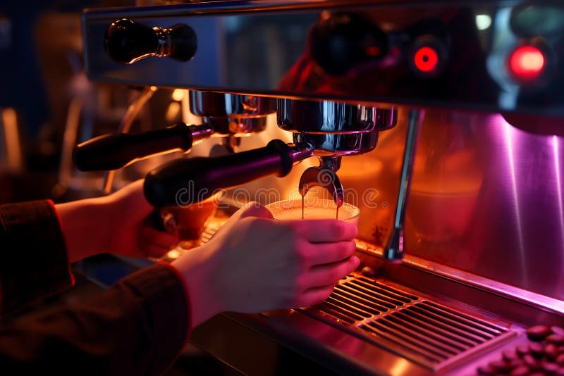 Barista Makes Coffee for Customers at Cafe or Restaurant. Stock Photo ...