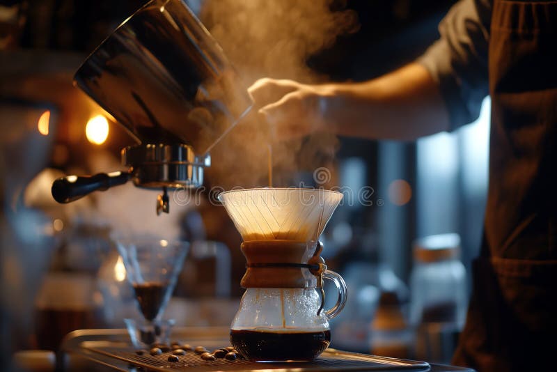 Barista Makes Coffee for Customers at Cafe or Restaurant. Stock Image ...