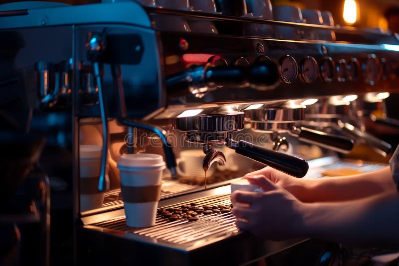 Barista Makes Coffee for Customers at Cafe or Restaurant. Stock Image ...