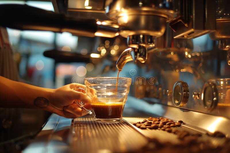 Barista Makes Coffee for Customers at Cafe or Restaurant. Stock Image ...