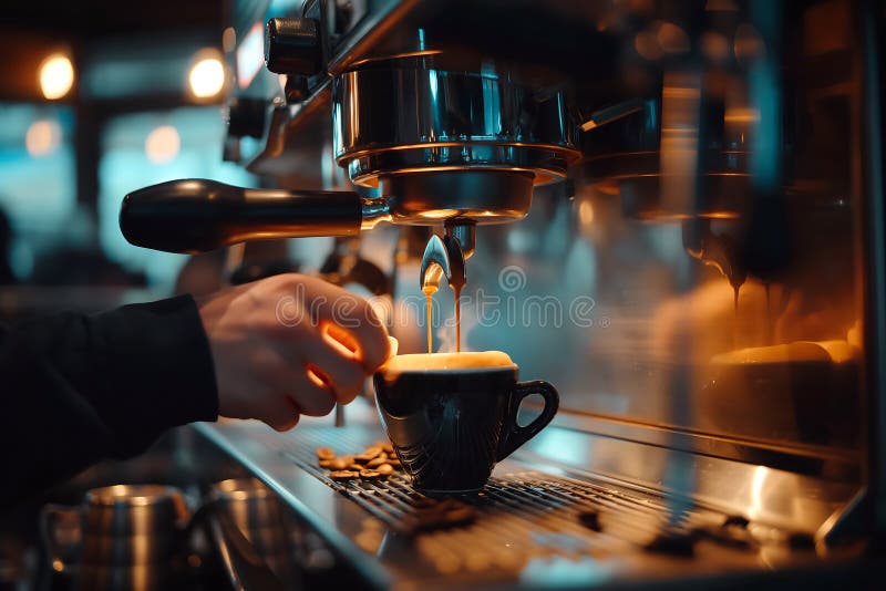 Barista Makes Coffee for Customers at Cafe or Restaurant. Stock Image ...