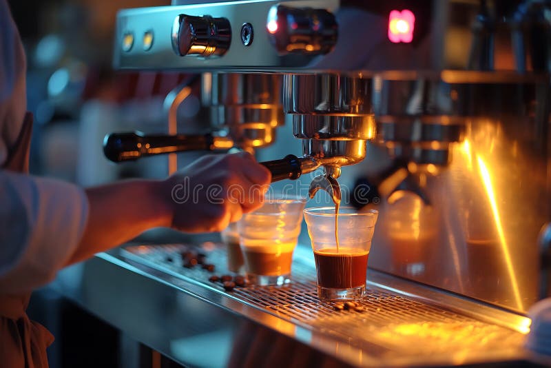 Barista Makes Coffee for Customers at Cafe or Restaurant. Stock Photo ...