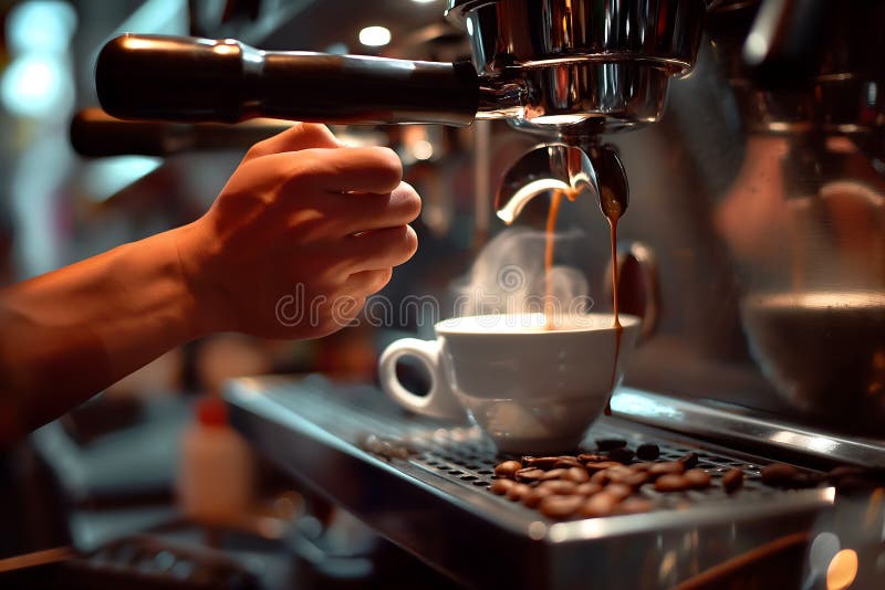 Barista Makes Coffee for Customers at Cafe or Restaurant. Stock Photo ...