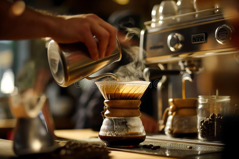 Barista Makes Coffee for Customers at Cafe or Restaurant. Stock Photo ...