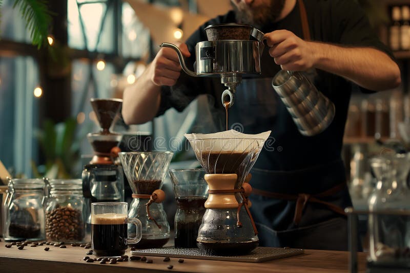 Barista Makes Coffee for Customers at Cafe or Restaurant. Stock Photo ...