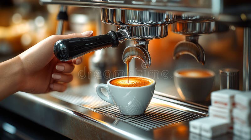The barista makes espresso stock image. Image of preparation - 351004057