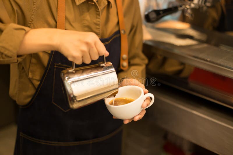 Barista Making of Cafe Latte Stock Image - Image of latte, barista ...