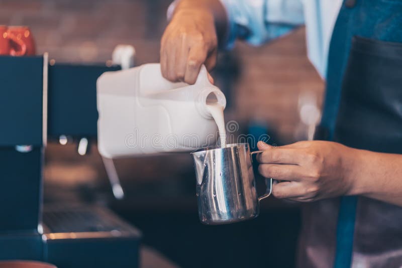 Barista Making Cappuccino, Bartender Prepare Coffee Drink at Coffee ...