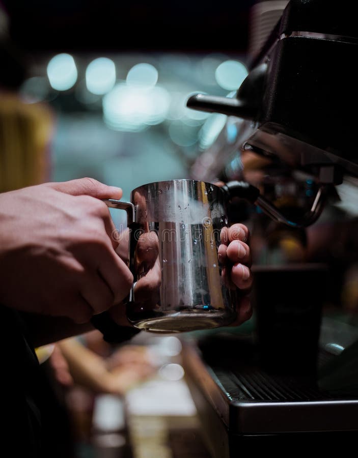 Barista Making Cappuccino, Bartender Preparing Coffee Drink Stock Image ...