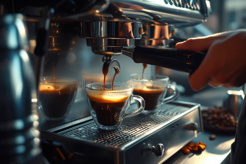 Barista Making Coffee in Cafe Using Coffee Machine Stock Photo - Image ...