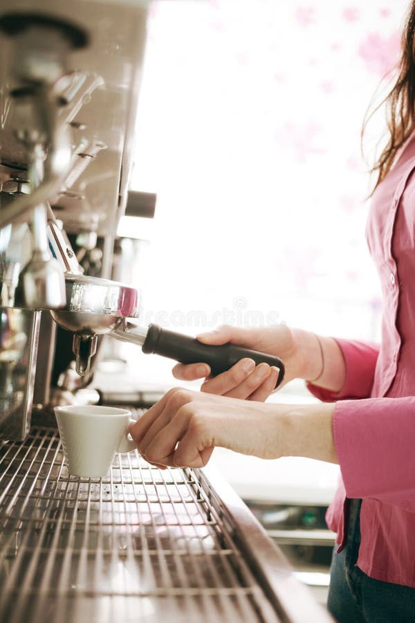 Barista Making Coffee with a Coffee Machine Stock Image - Image of ...