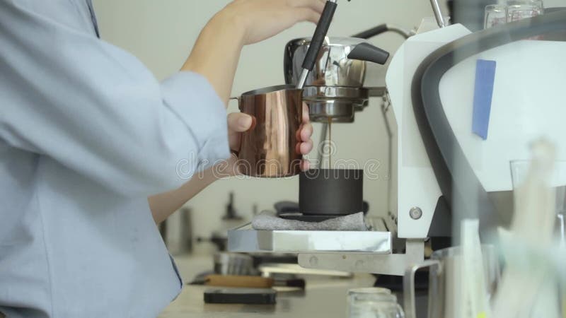 Barista Making Coffee at Coffee Shop with Coffee Machine Stock Footage ...