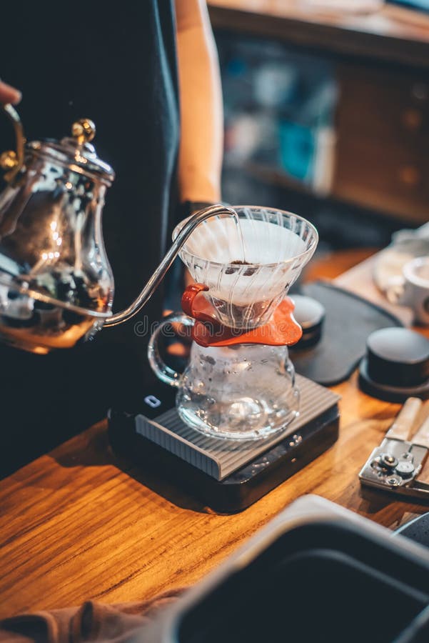 Barista Making Drip Coffee in Coffee Shop, Barista Cafe Making Coffee ...