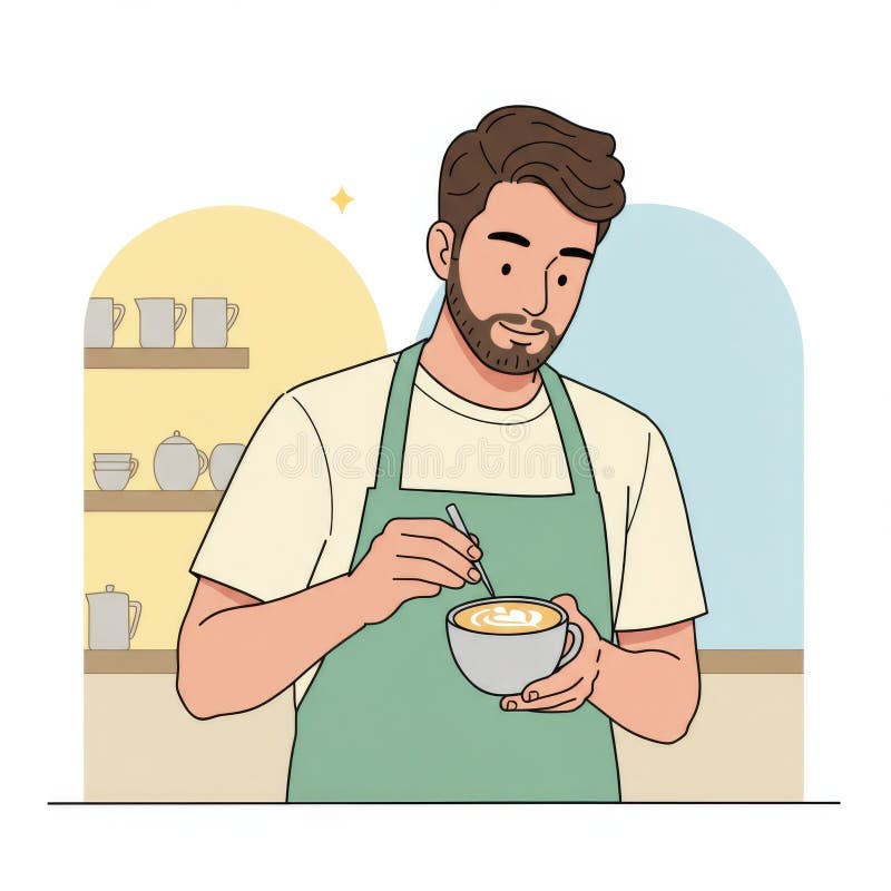 Barista Making Latte Art in a Coffee Shop Stock Illustration ...