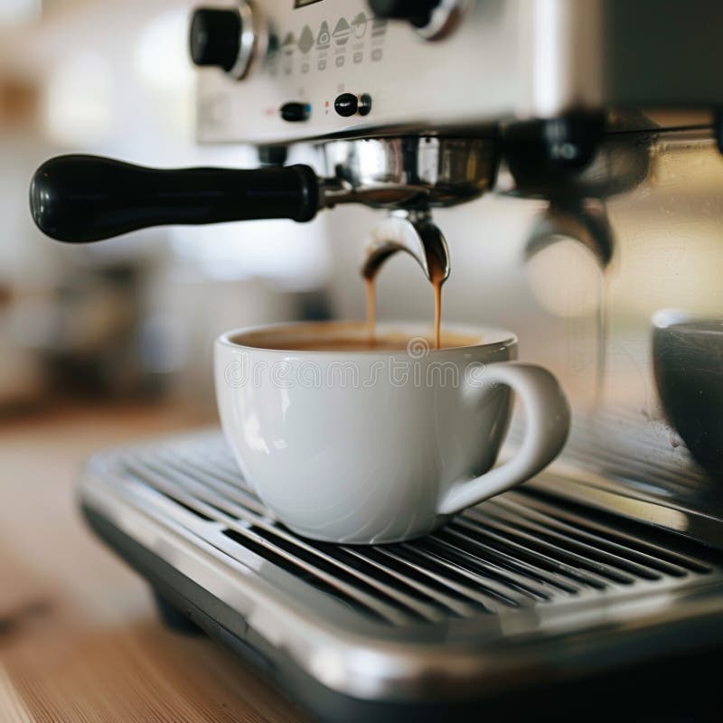 Barista Operating Coffee Machine on Soft White Background, Close Up of ...