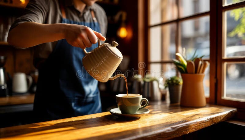Barista Pouring Coffee into a Cup in a Cozy Cafe Setting Stock Photo ...