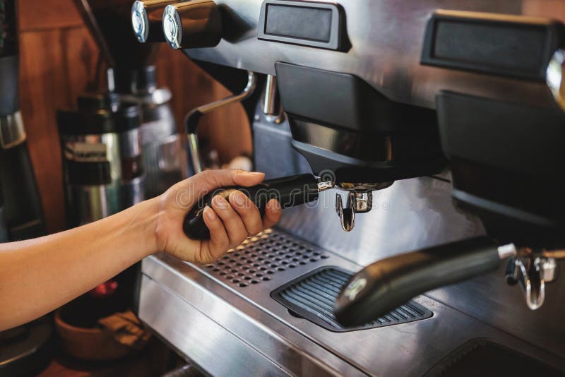 Barista Prepares To Make Coffee with a Coffee Machine Stock Photo ...