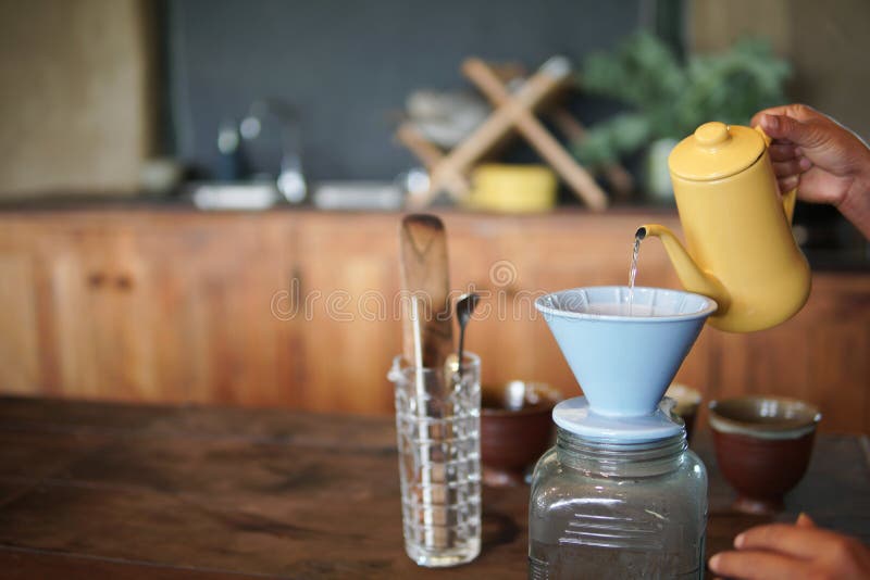 Barista Preparing Brewing Coffee with Coffee Maker and Drip Kettle ...