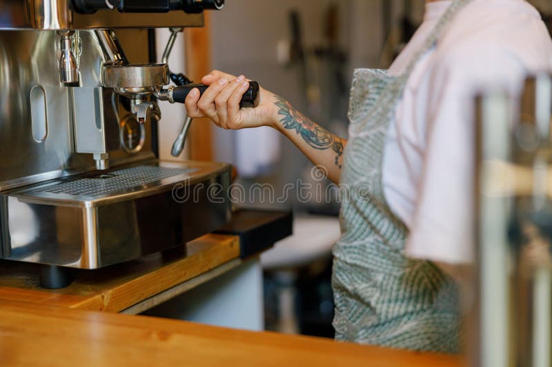 Barista Preparing Coffee in a Chic Caf Setting Stock Image - Image of ...