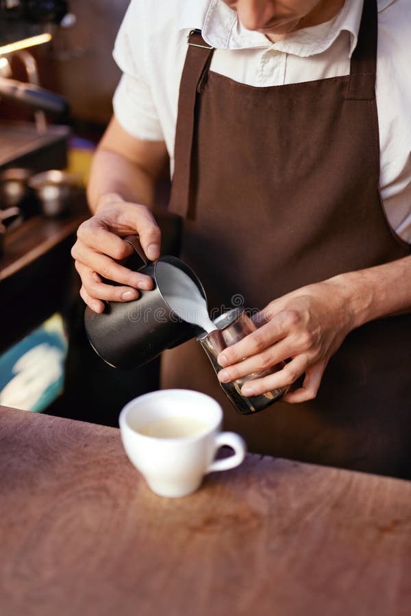 Preparing Drink in Coffee Machine by Barista at Cafe Stock Image ...