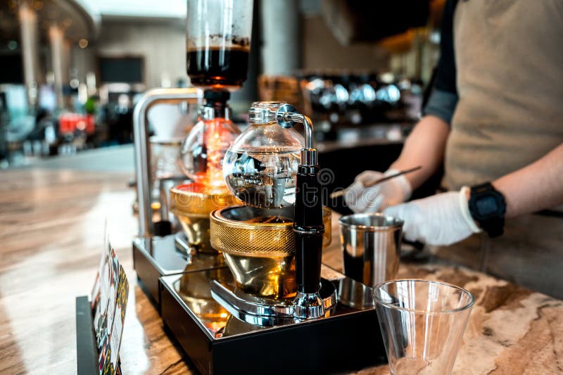 Barista Preparing Coffee Drink at the Big Shopping Mall Stock Image ...