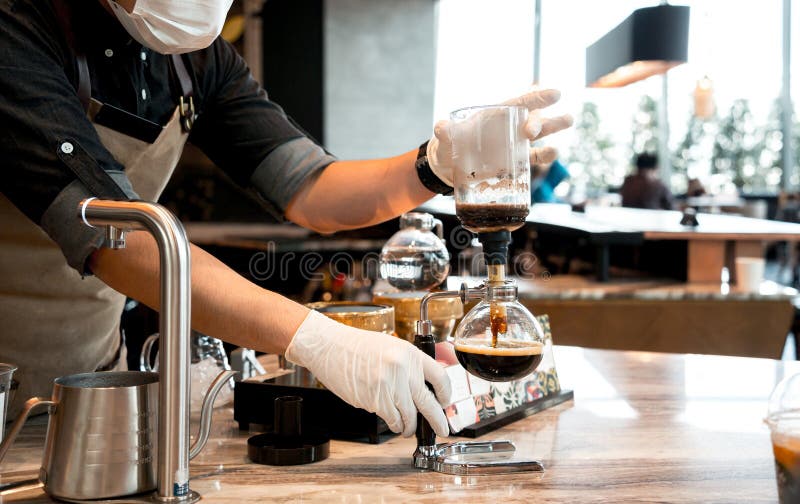Barista Preparing Coffee Drink at the Big Shopping Mall Stock Photo ...