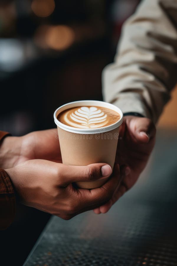 Barista S Hands Serving Latte in Paper Cup AI Generated Stock Image ...
