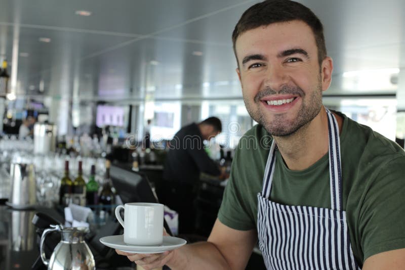Barista Serving a Coffee Cup Stock Image - Image of male, cappuccino ...