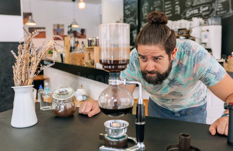 Barista Skillfully Brewing Specialty Coffee with Japanese Siphon Coffee ...