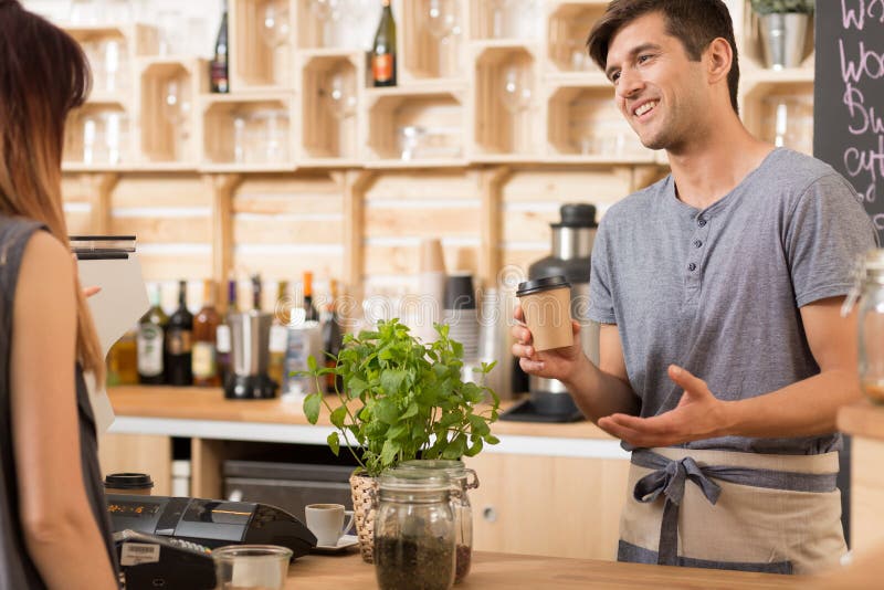 Barista Talking To a Customer Stock Photo - Image of lifestyle, women ...