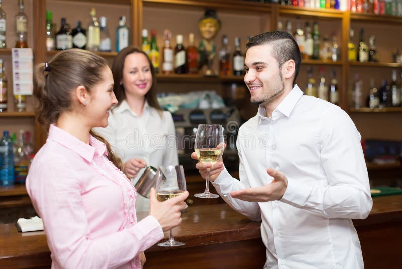 Barista and Two Clients at Counter Stock Image - Image of making ...