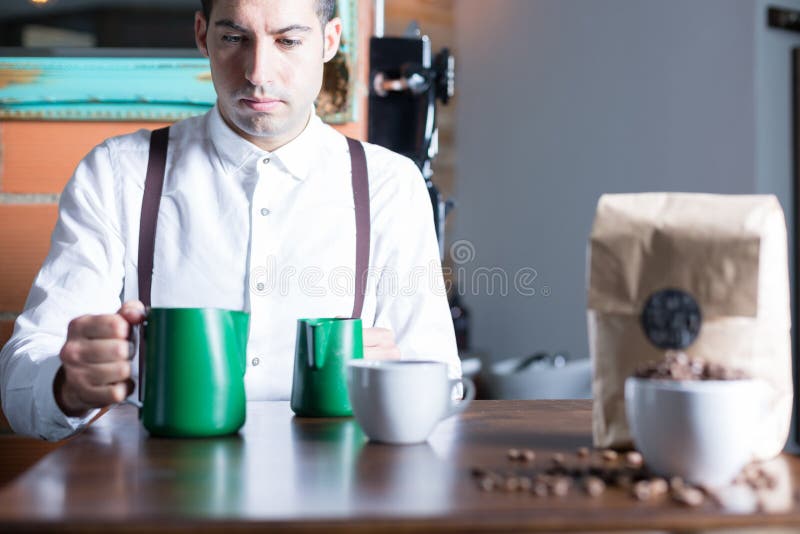 Barista Two Pitchers Table Stock Photos - Free & Royalty-Free Stock ...