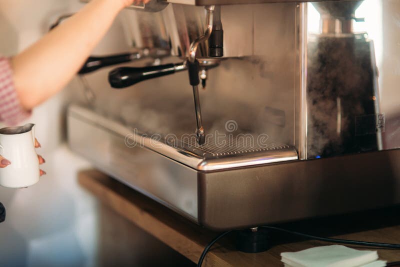 Barista Using a Coffee Machine in Cafe Stock Image - Image of cafe ...