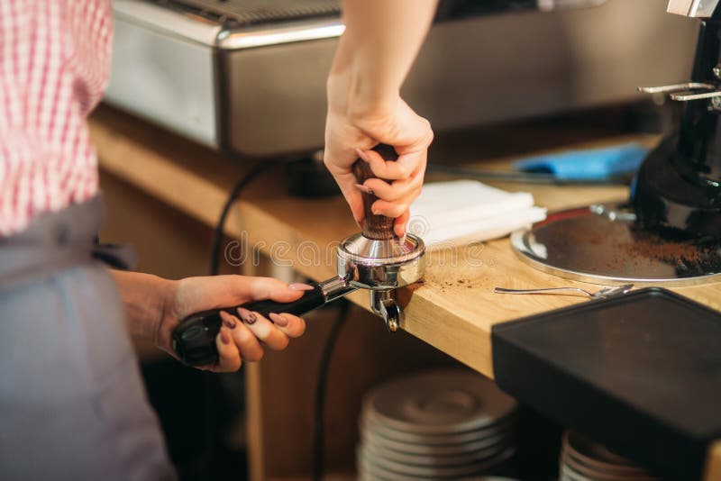 Barista Using a Coffee Machine in Cafe Stock Image - Image of people ...