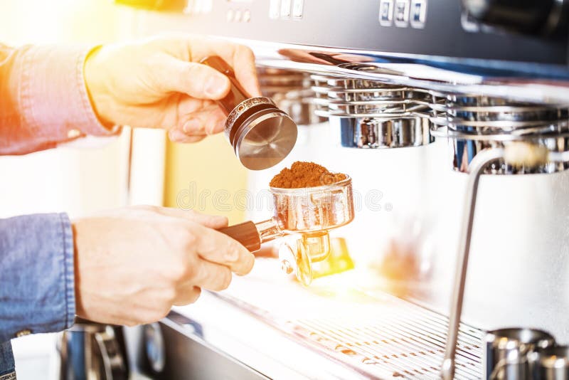 Barista Using Coffee Machine for Making Coffee in the Cafe Stock Image ...